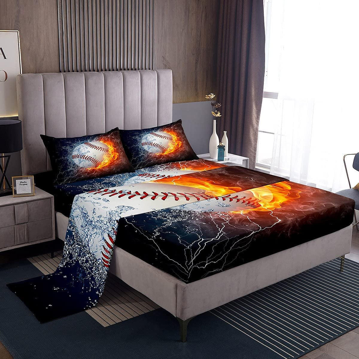 ShuYYun Baseball Sheet Sets for Boys Kids Sports Theme Ice and Fire ...