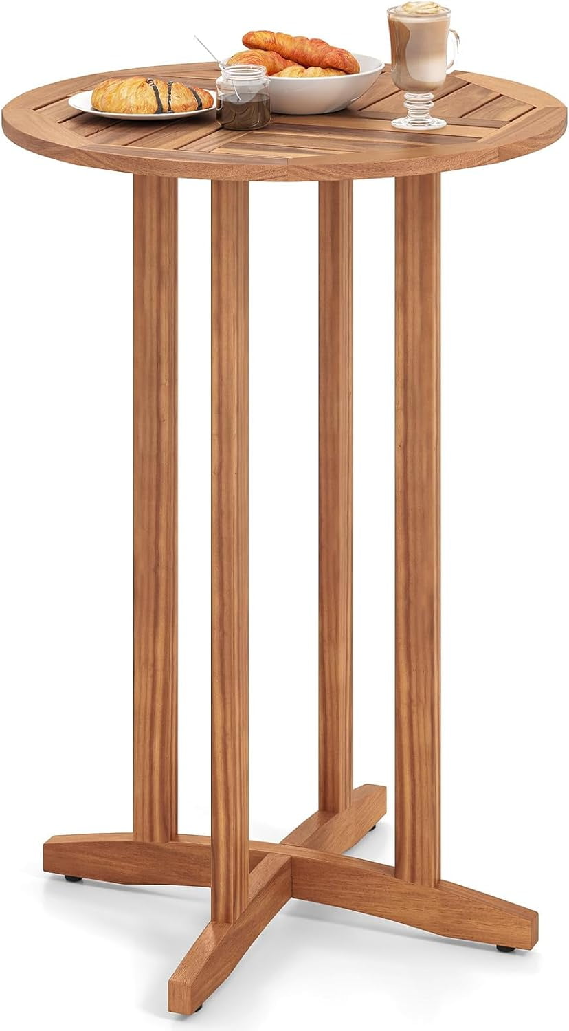 ShuYYun Outdoor Acacia Wood Bar Table, 39" Patio Bar Height Round Table ...