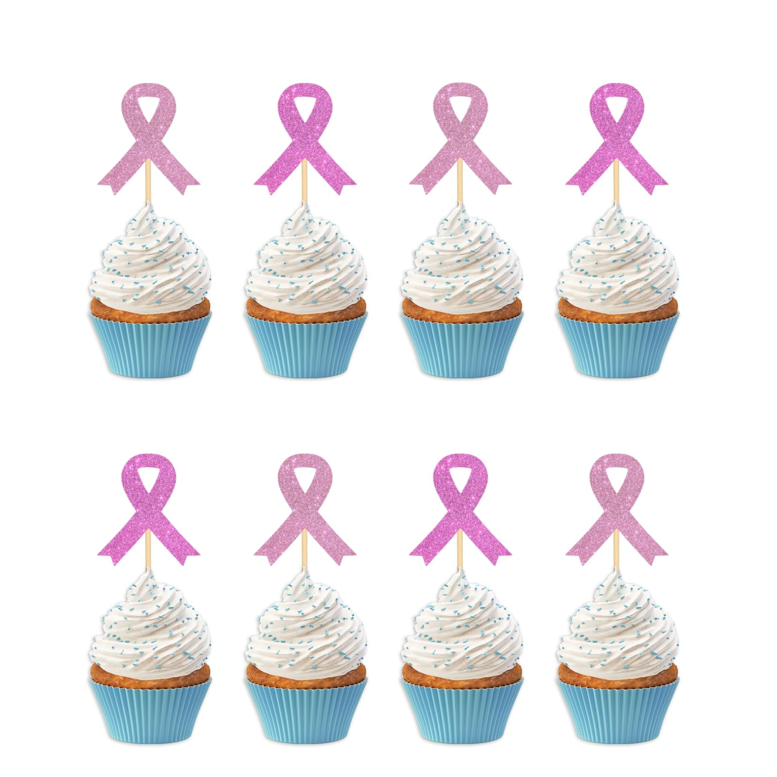 ShuanQ Pink Ribbon Cupcake Toppers - Breast Cancer Survive Party ...