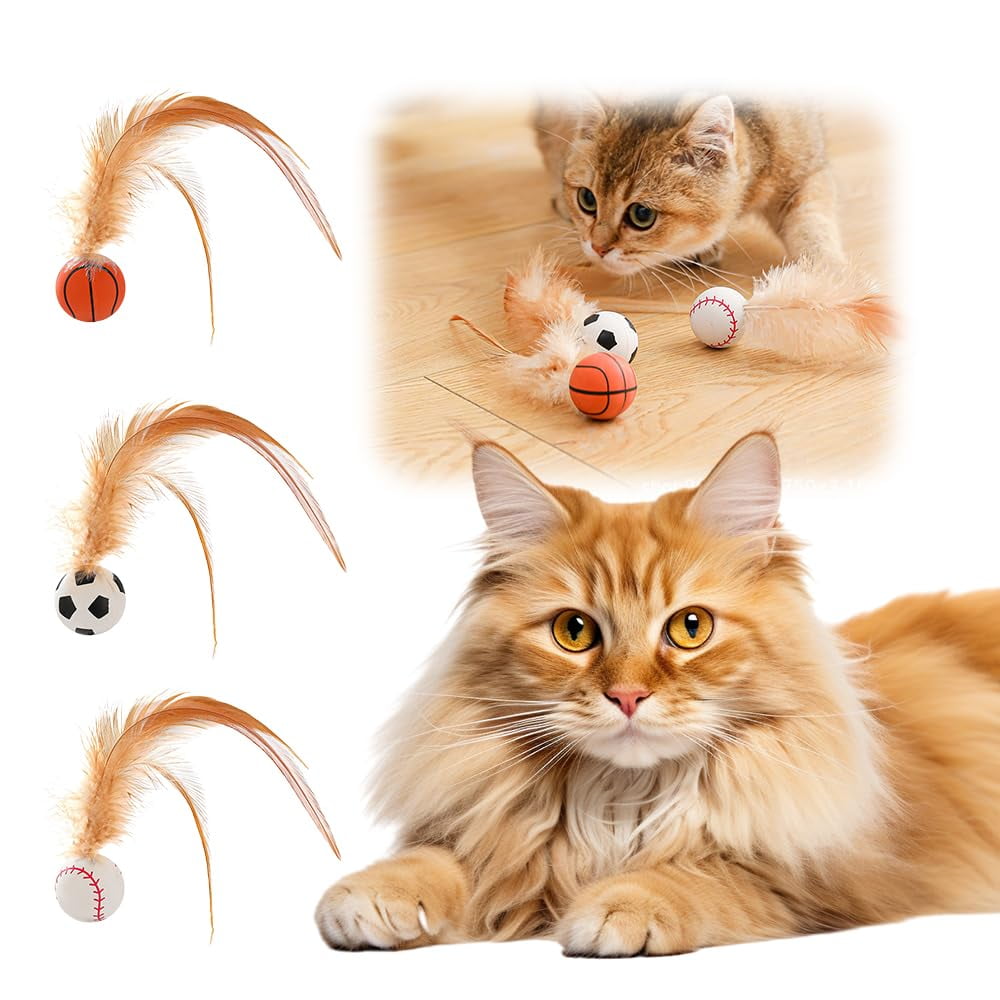 Shuang Interactive Feather Ball Toy Set for Cats, 2025 New Rolling Cat ...
