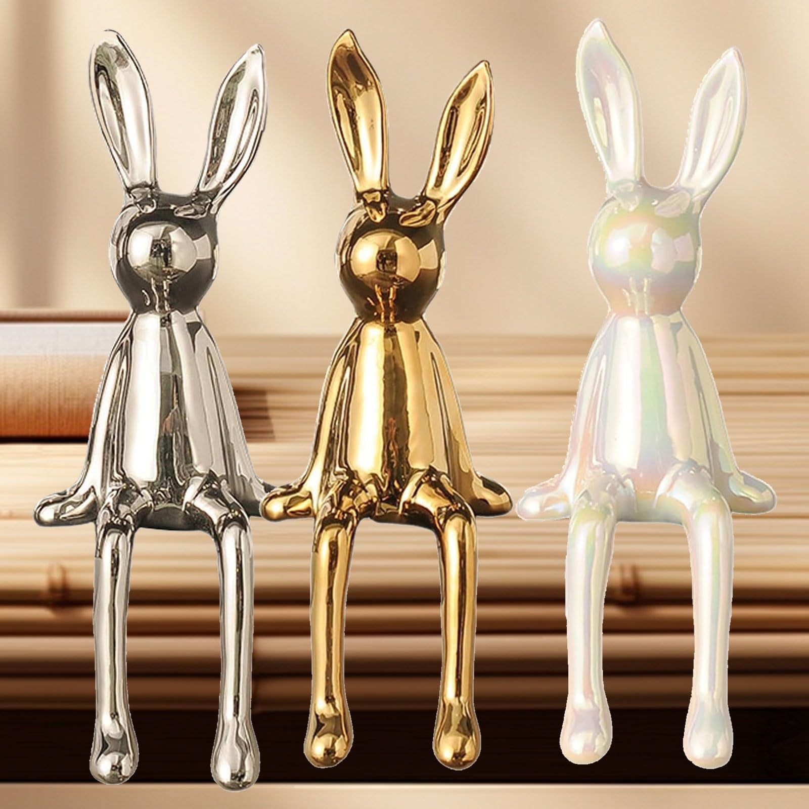 Shuang Sitting Easter Bunny for Shelf, Rabbit Shelf Decoration,Gold ...