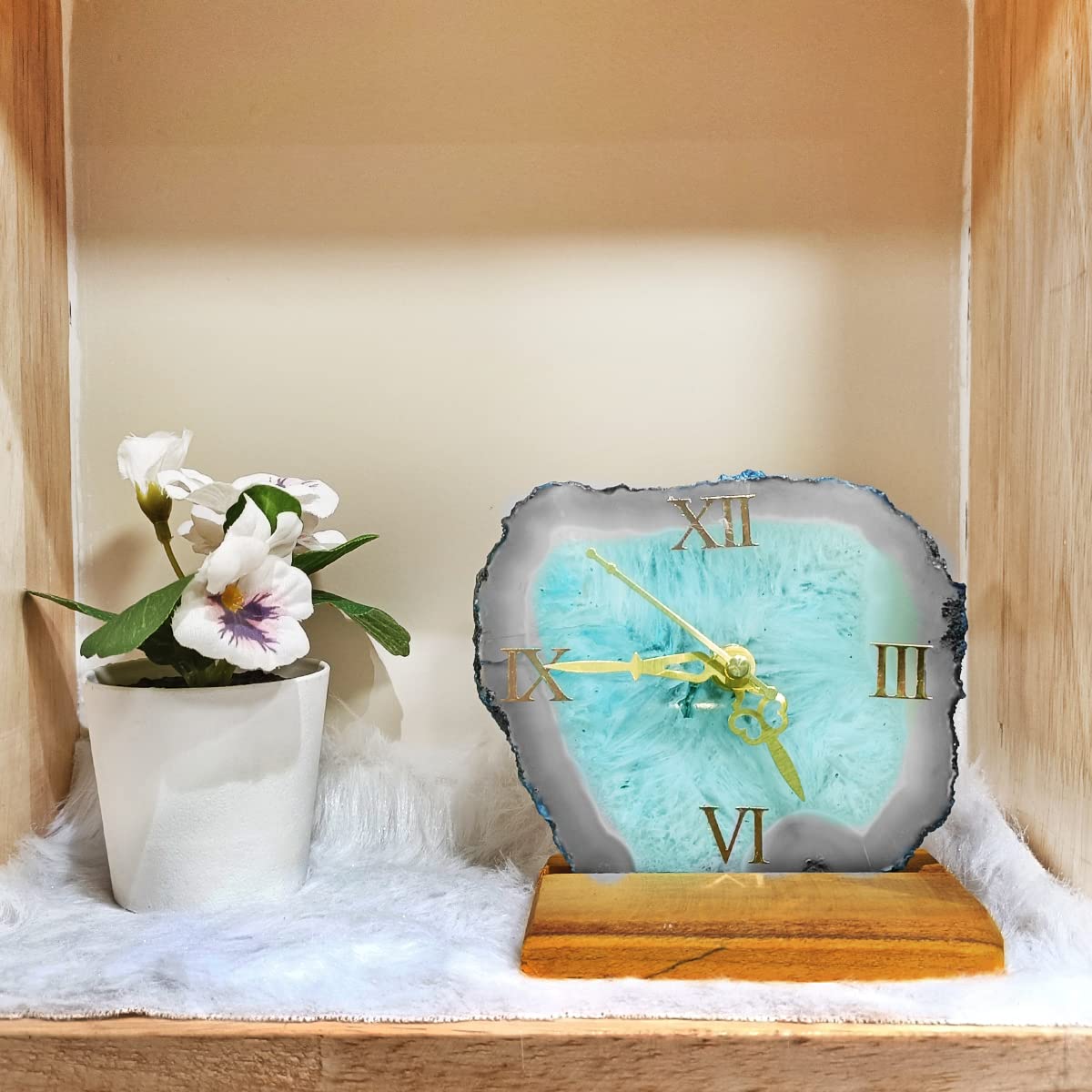 Shubhanjali Crystal Agate Clock for Home Decor Items Blue Decorative ...