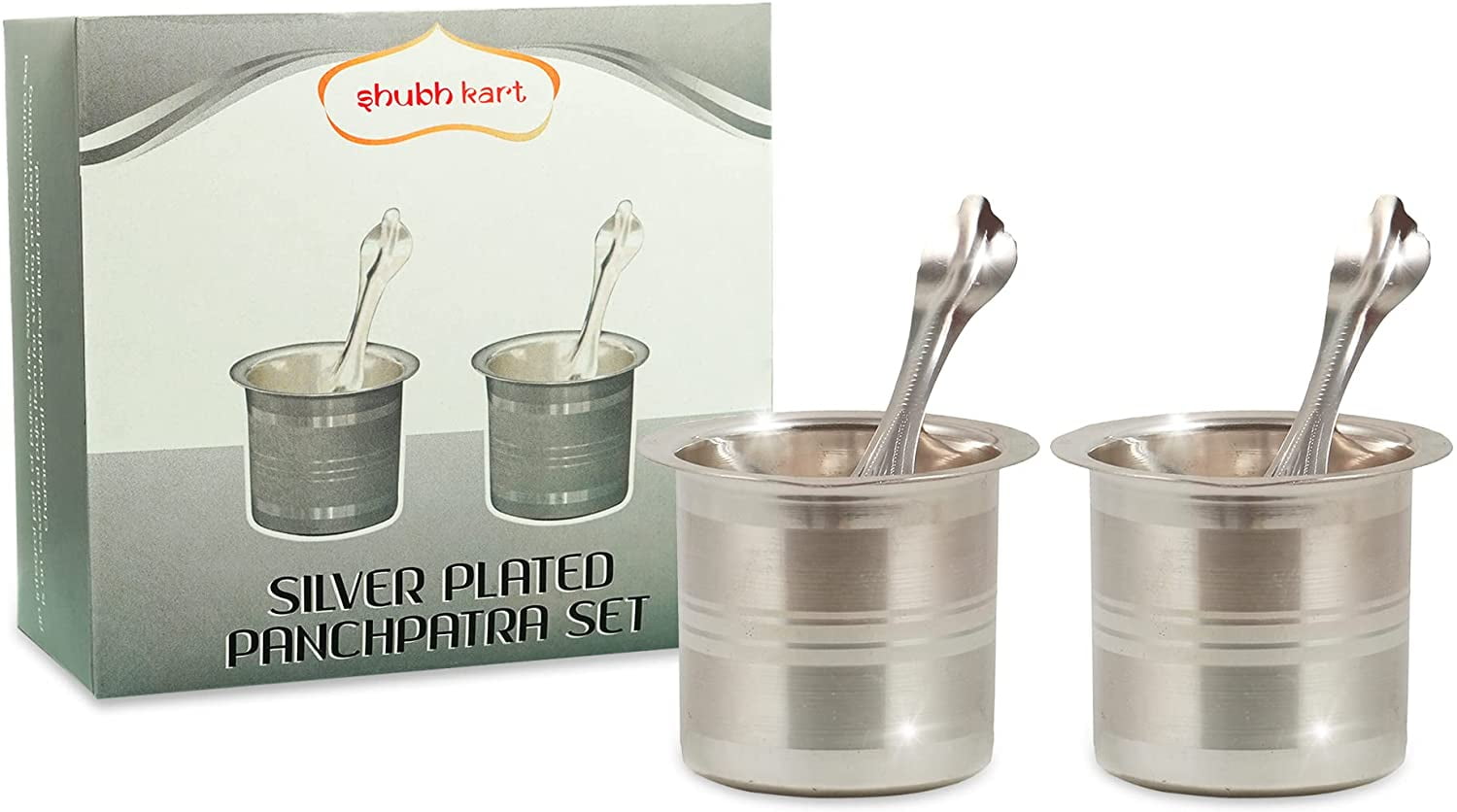 Shubhkart Pack of 2 Silver Plated Panchpatra Set for Puja with 2 Spoon ...