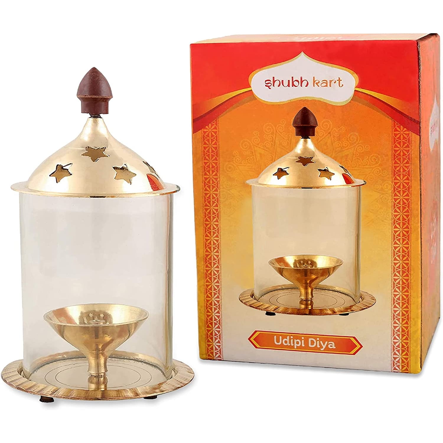 Shubhkart Solid Brass Akhand Jyot Oil Lamp Diya with Borosilicate Glass for Puja - Walmart.com