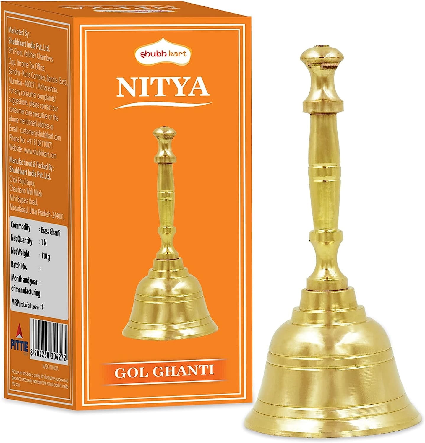 Shubhkart Solid Brass Hand Held Gol Ghanti Bell for Puja, Medium ...