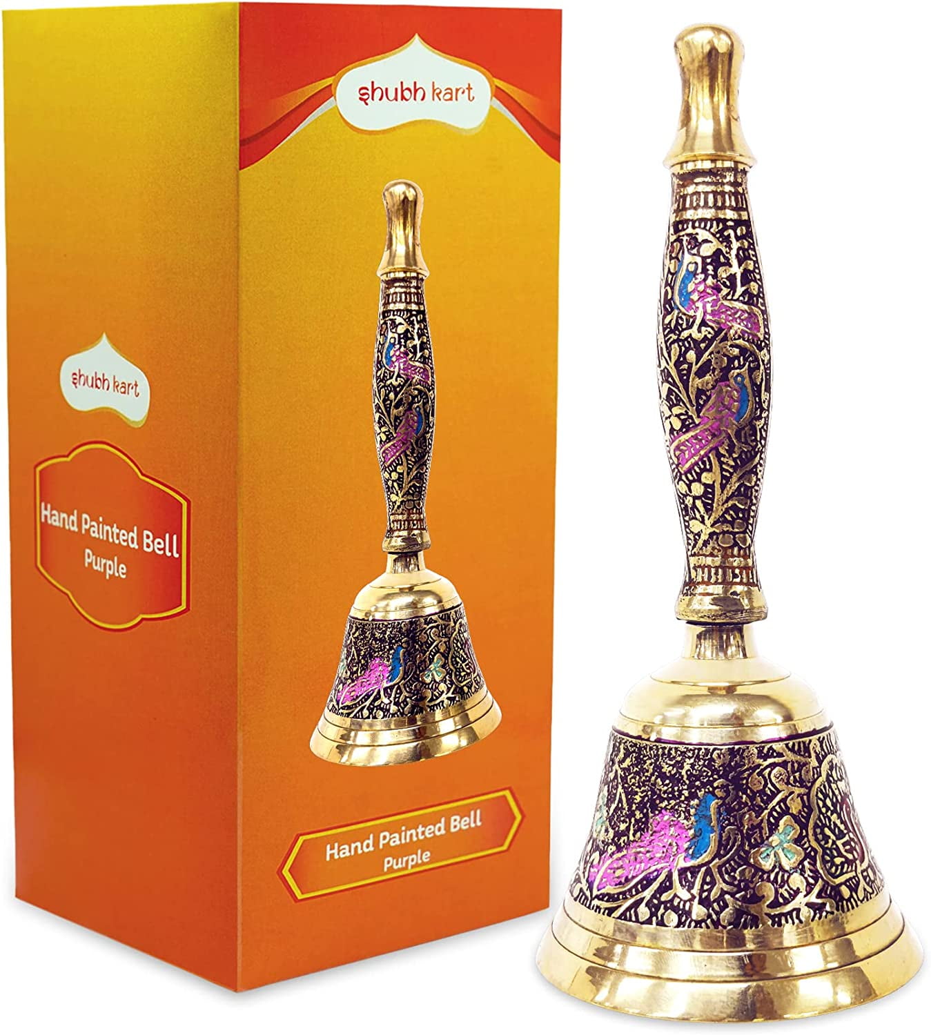 Shubhkart Solid Brass Hand Painted Hand Held Ghanti Bell for Puja ...