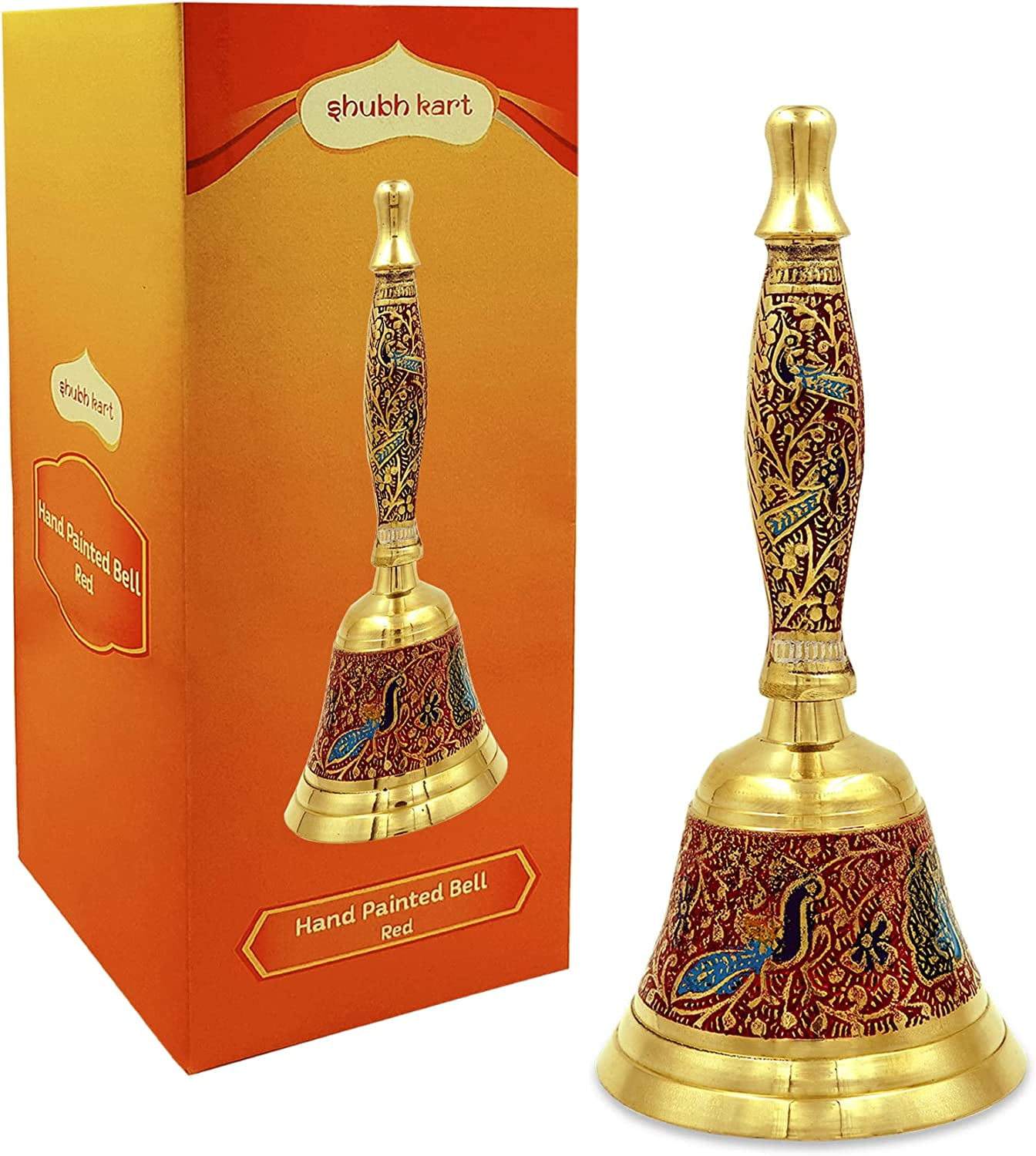 Shubhkart Solid Brass Hand Painted Hand Held Ghanti Bell for Puja, Red ...
