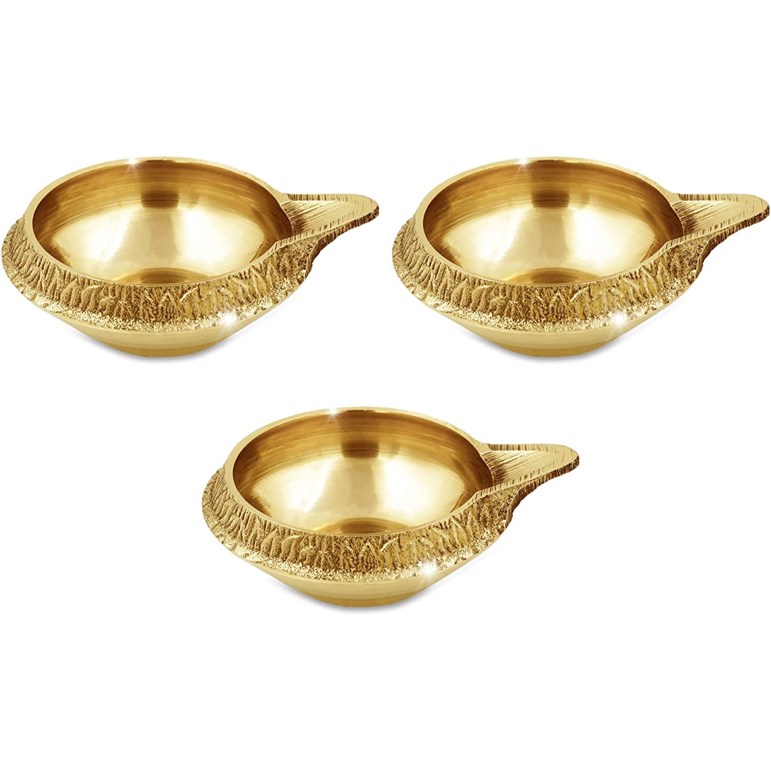 Shubhkart Solid Brass Pack of 3 Kuber Deep Oil Lamp Diya Set for Puja ...