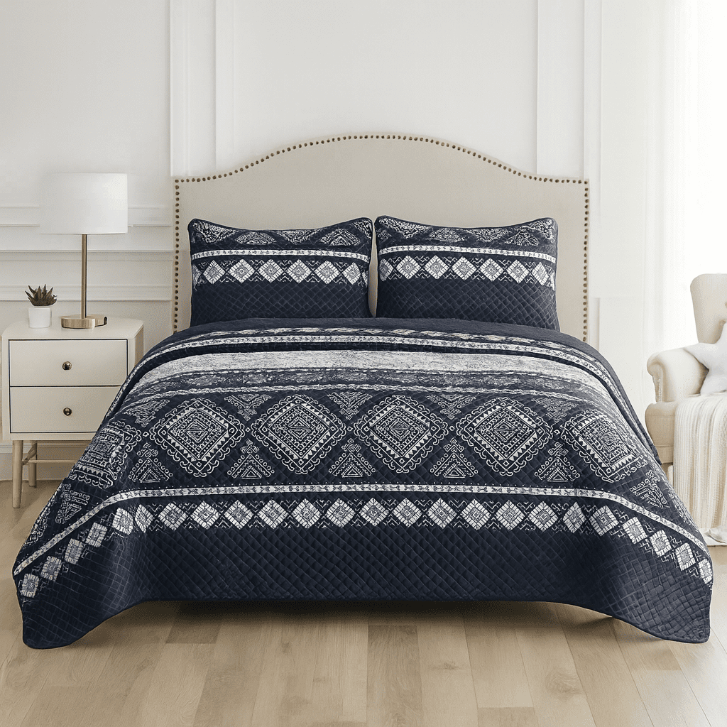 Shubozy Reversible Cotton Blend Bedding Quilt Set with Embroidered ...
