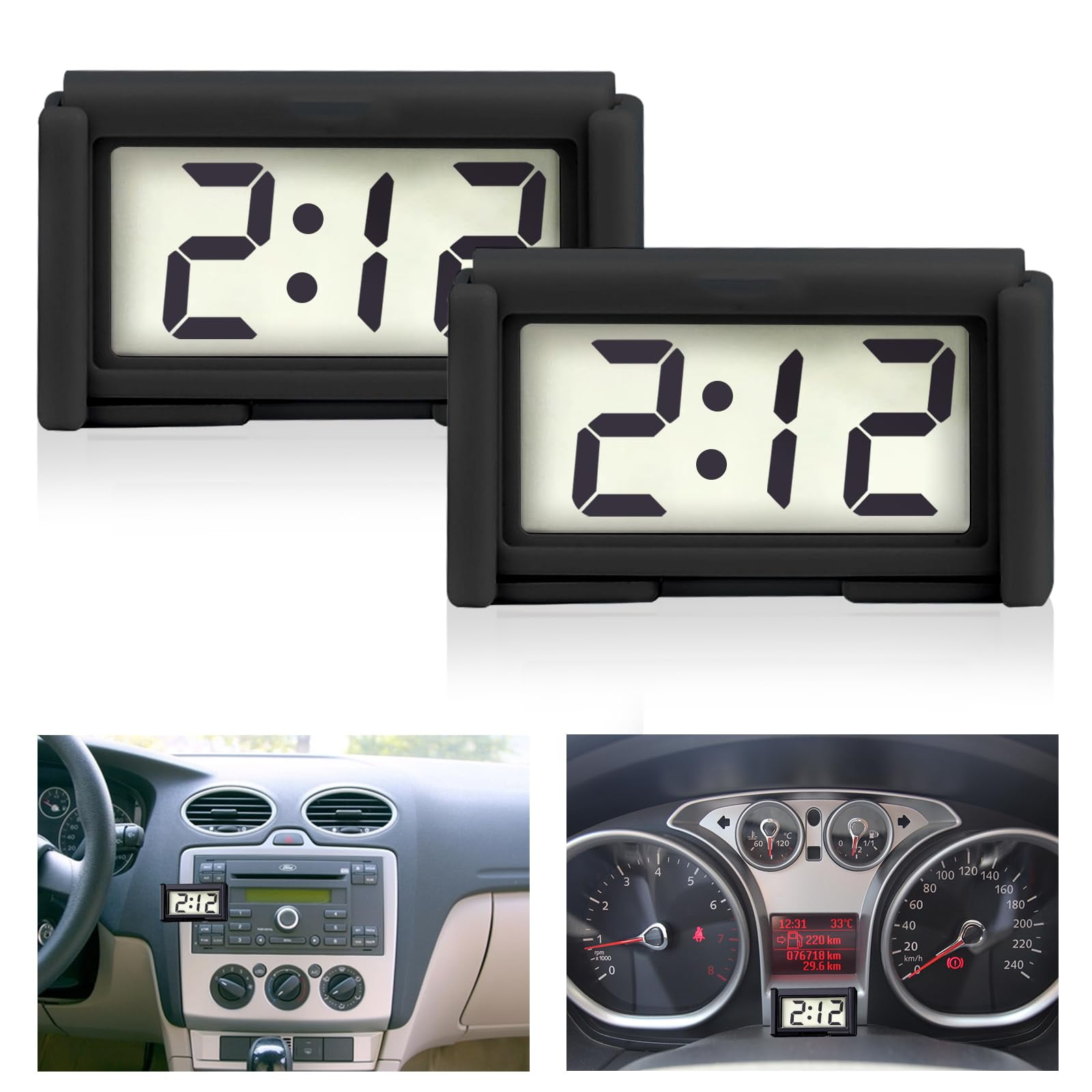 Shudyear 2 Pcs Mini SSF20 Digital Clock Small Clock Car Dashboard Clock ...