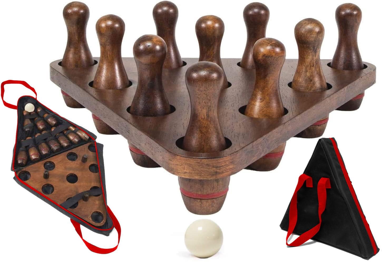 Shuffleboard Bowling Pin Set with 10 Pcs Premium Hardwood Bowling Pins ...