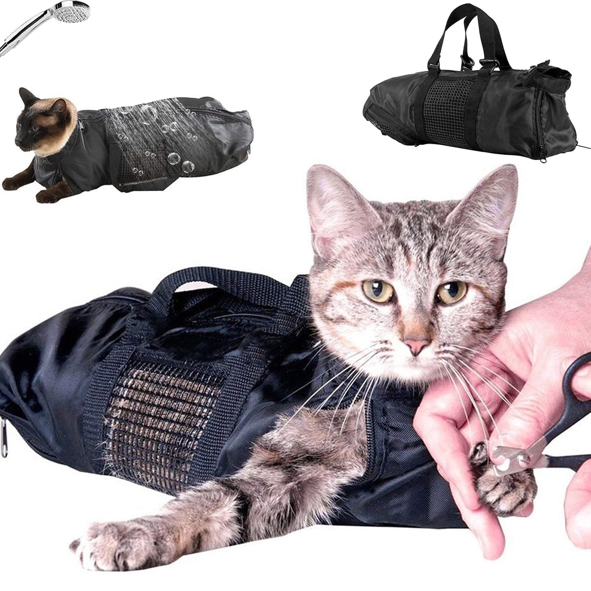 ShuiFen Cat Grooming Bag, Pet Pouch, Adjustable for Trimming Claw Nails Heavy Duty Mesh Feline ...