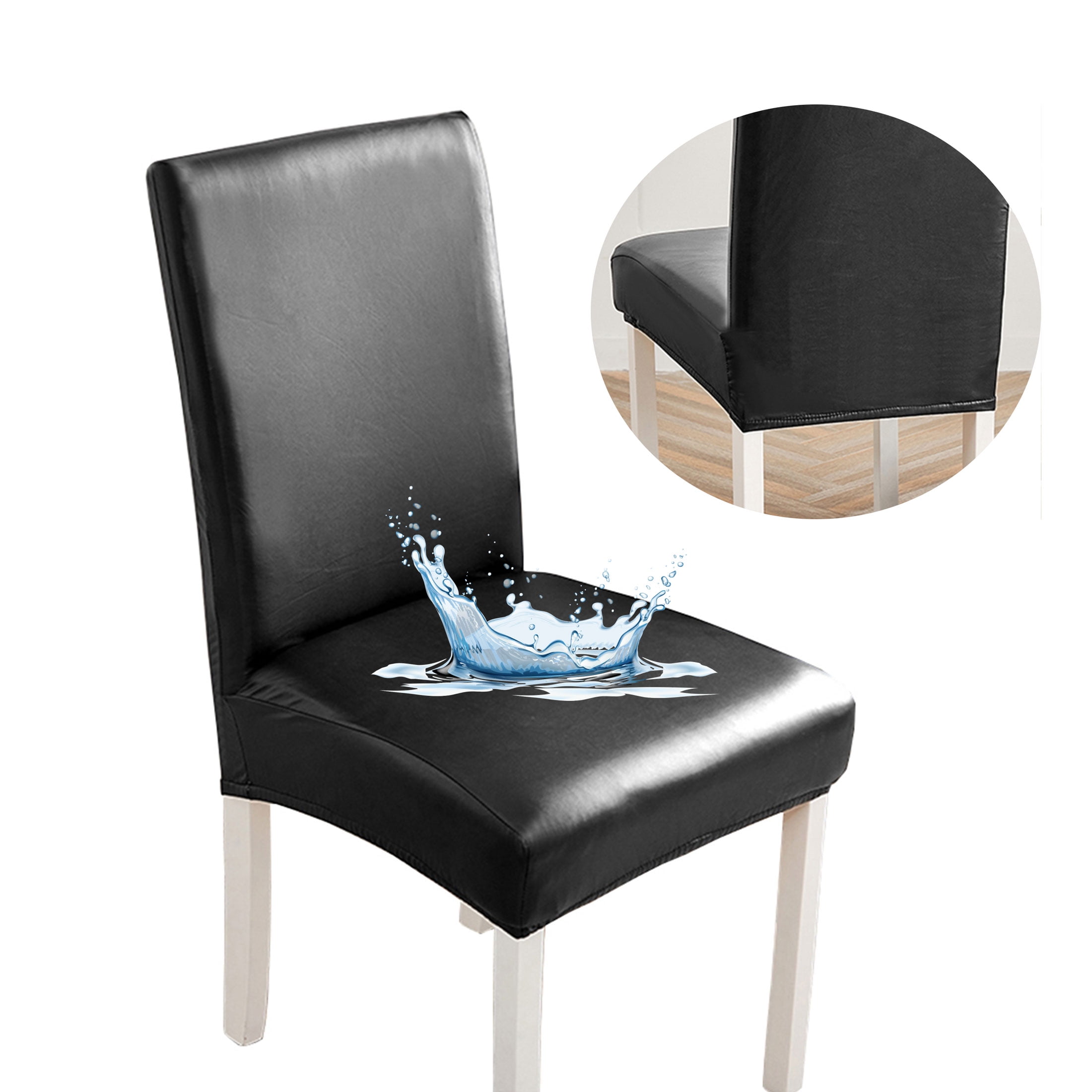 Shukii Stretch Dining Chair Covers Set of 6 Black Waterproof PU Leather ...