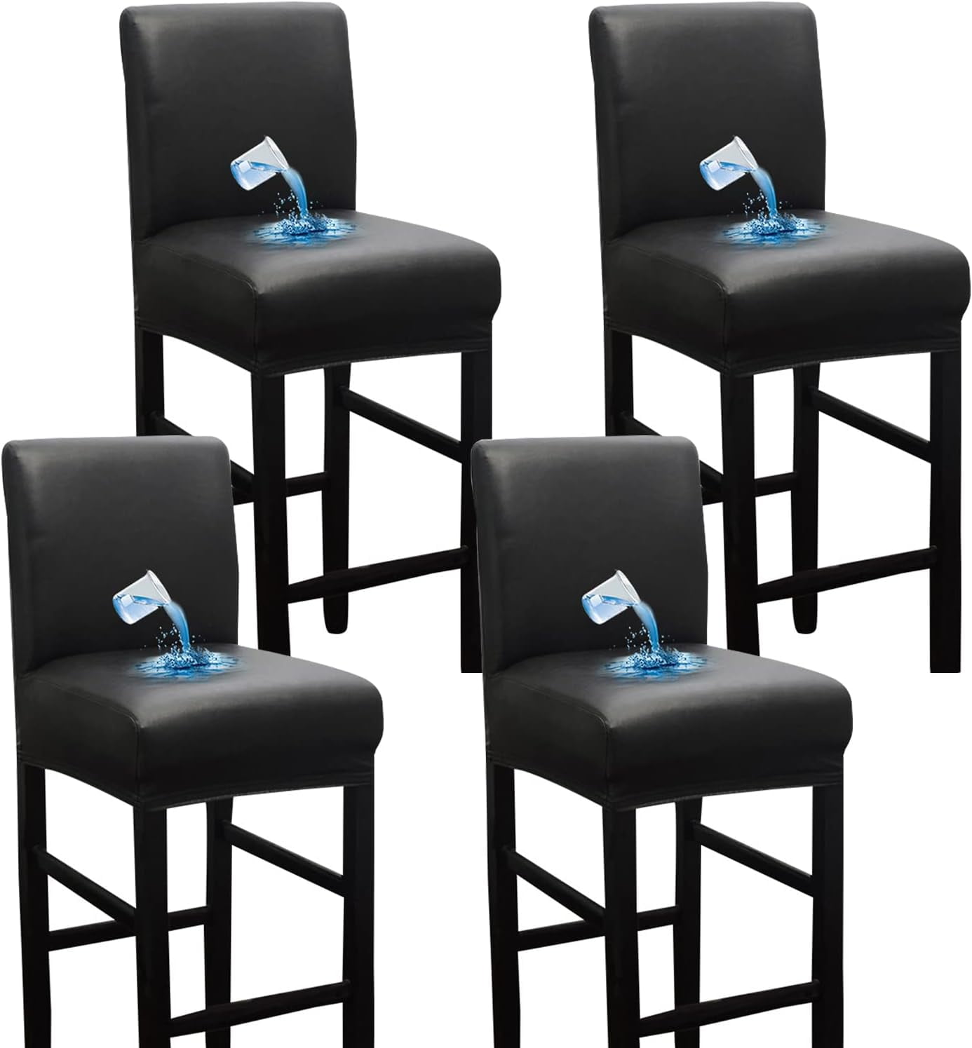 Shukii Waterproof Barstool Covers 4 Pack Stretch PU Leather Bar Stool ...