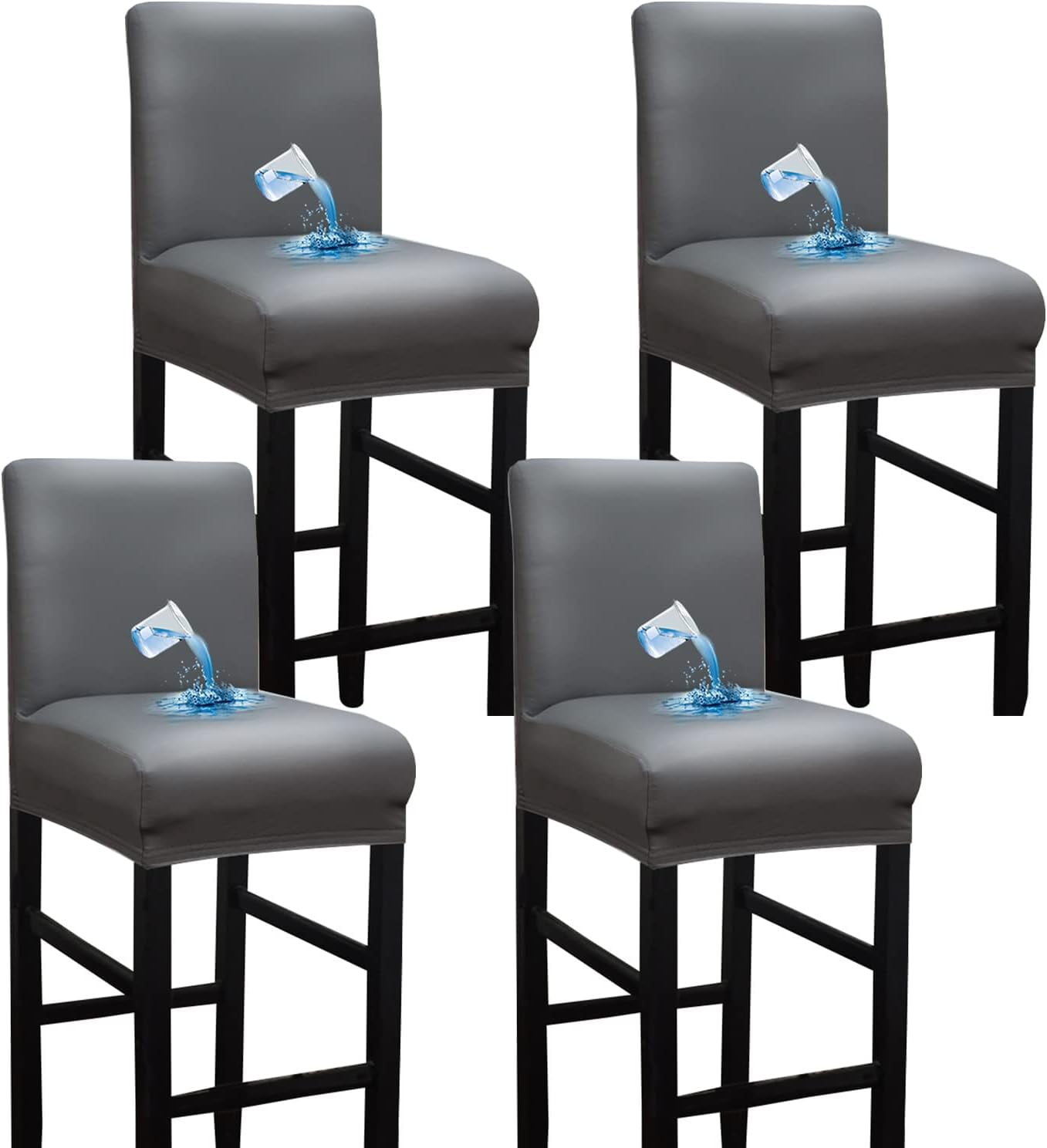 Shukii Waterproof Barstool Covers 4 Pack Stretch PU Leather Bar Stool ...