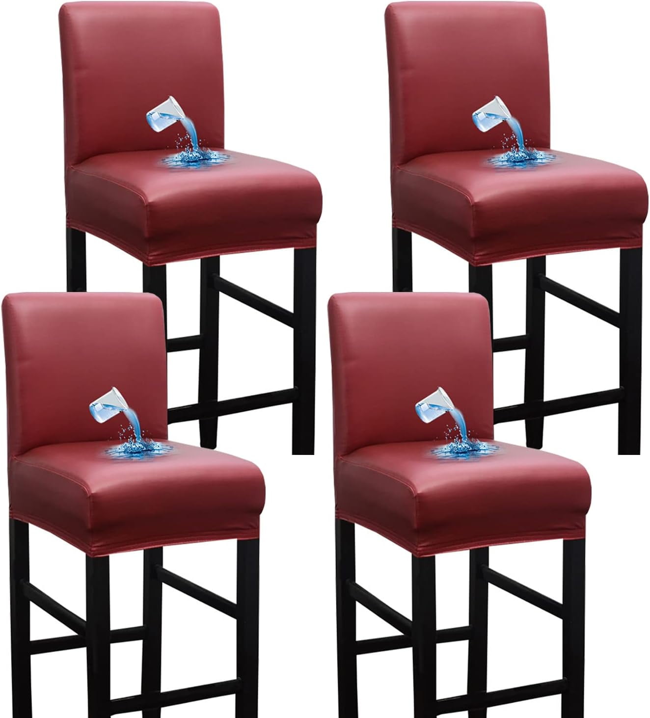 Shukii Waterproof Barstool Covers 4 Pack Stretch PU Leather Bar Stool ...