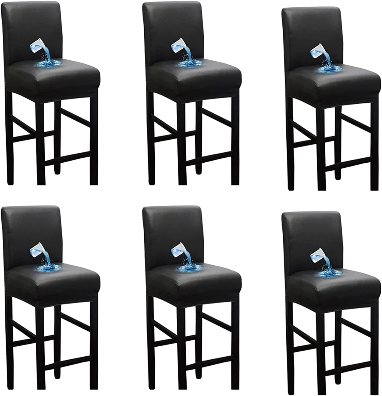 Shukii Waterproof Barstool Covers 6 Pack Stretch PU Leather Bar Stool ...