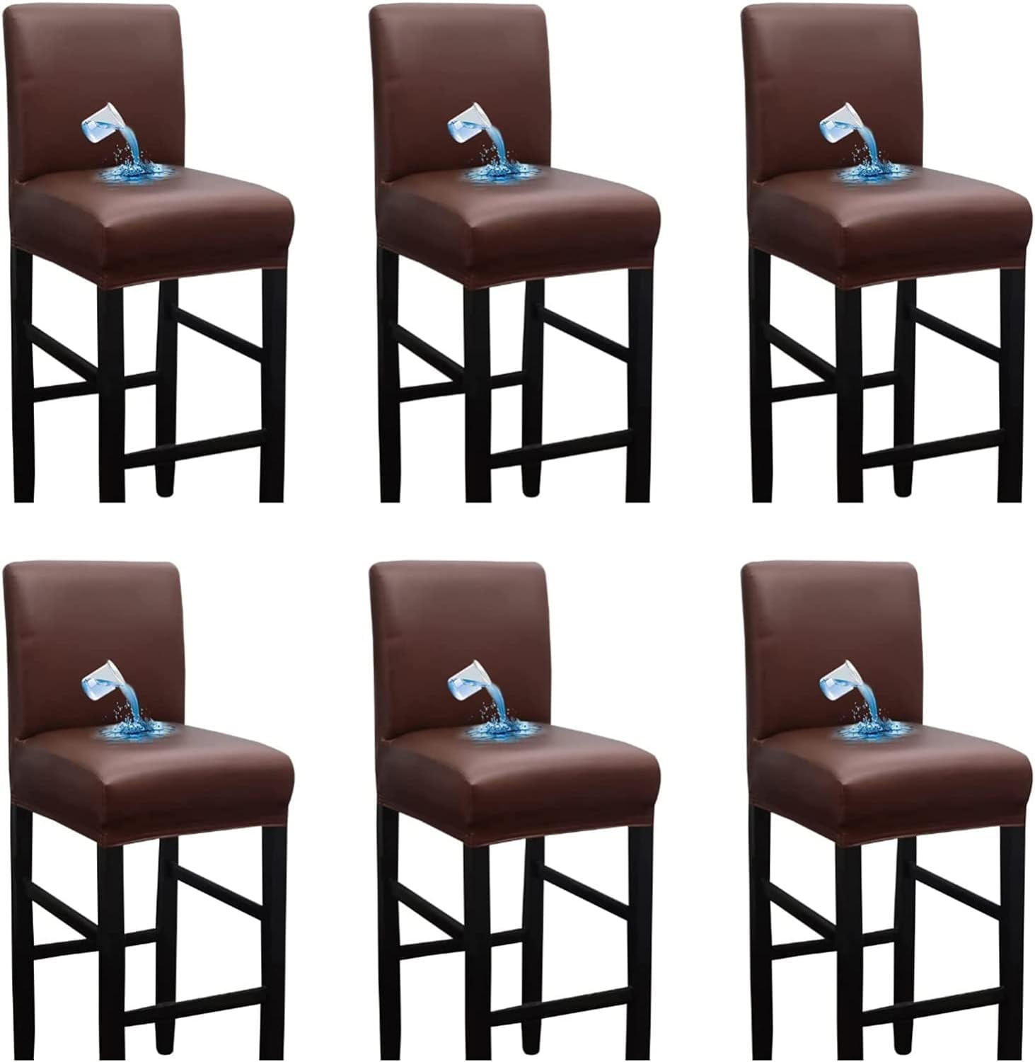 Shukii Waterproof Barstool Covers 6 Pack Stretch PU Leather Bar Stool ...