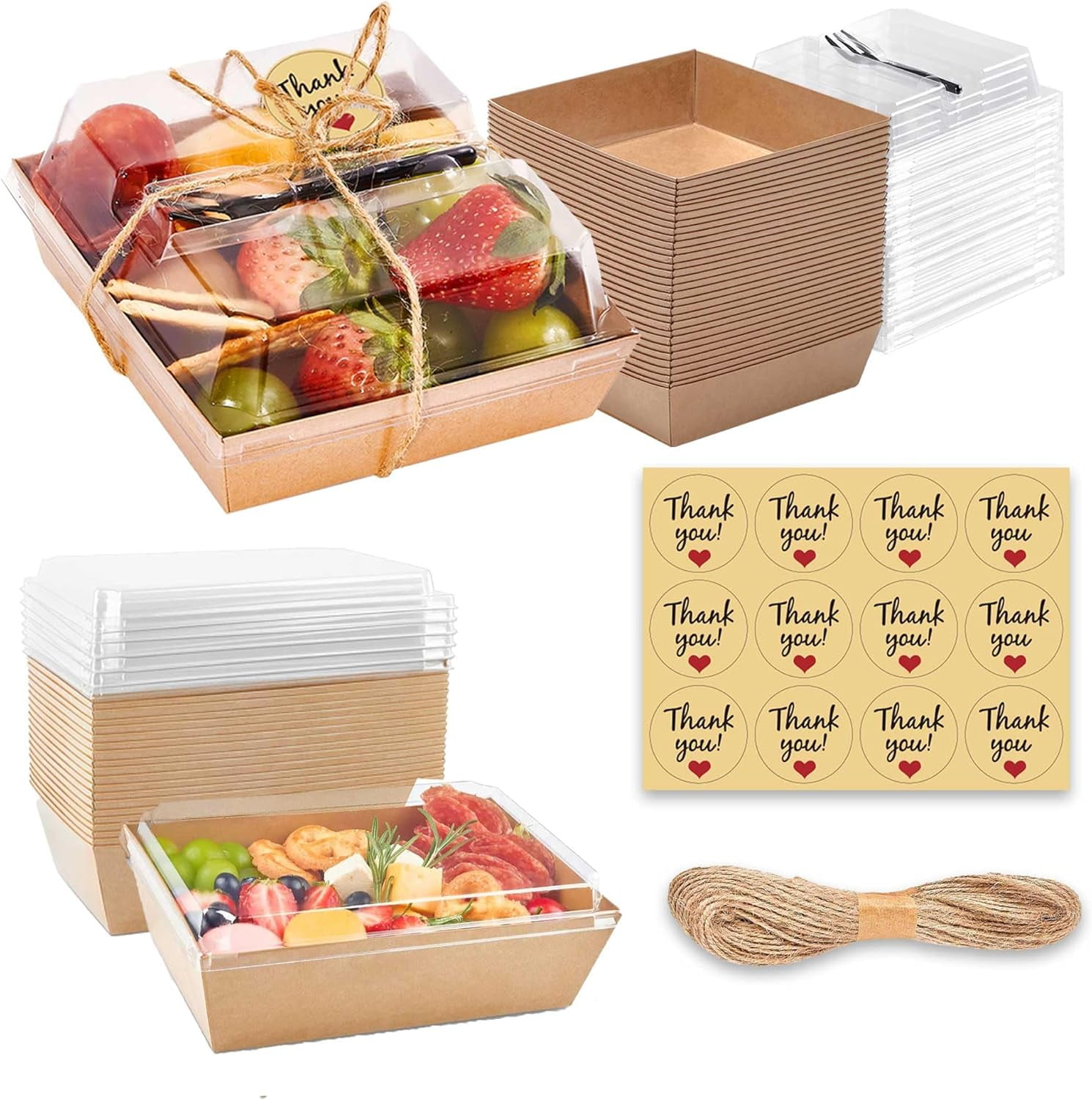 Shukong 100 Pack Small Charcuterie Boxes with Clear Lids and s ...