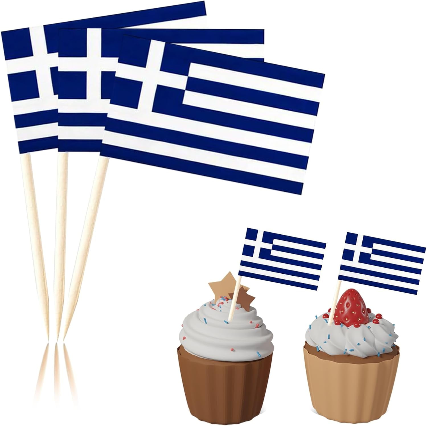 Shukong 100 Pcs Greek Flag Toothpick Cake Tors Cocktail Food ...