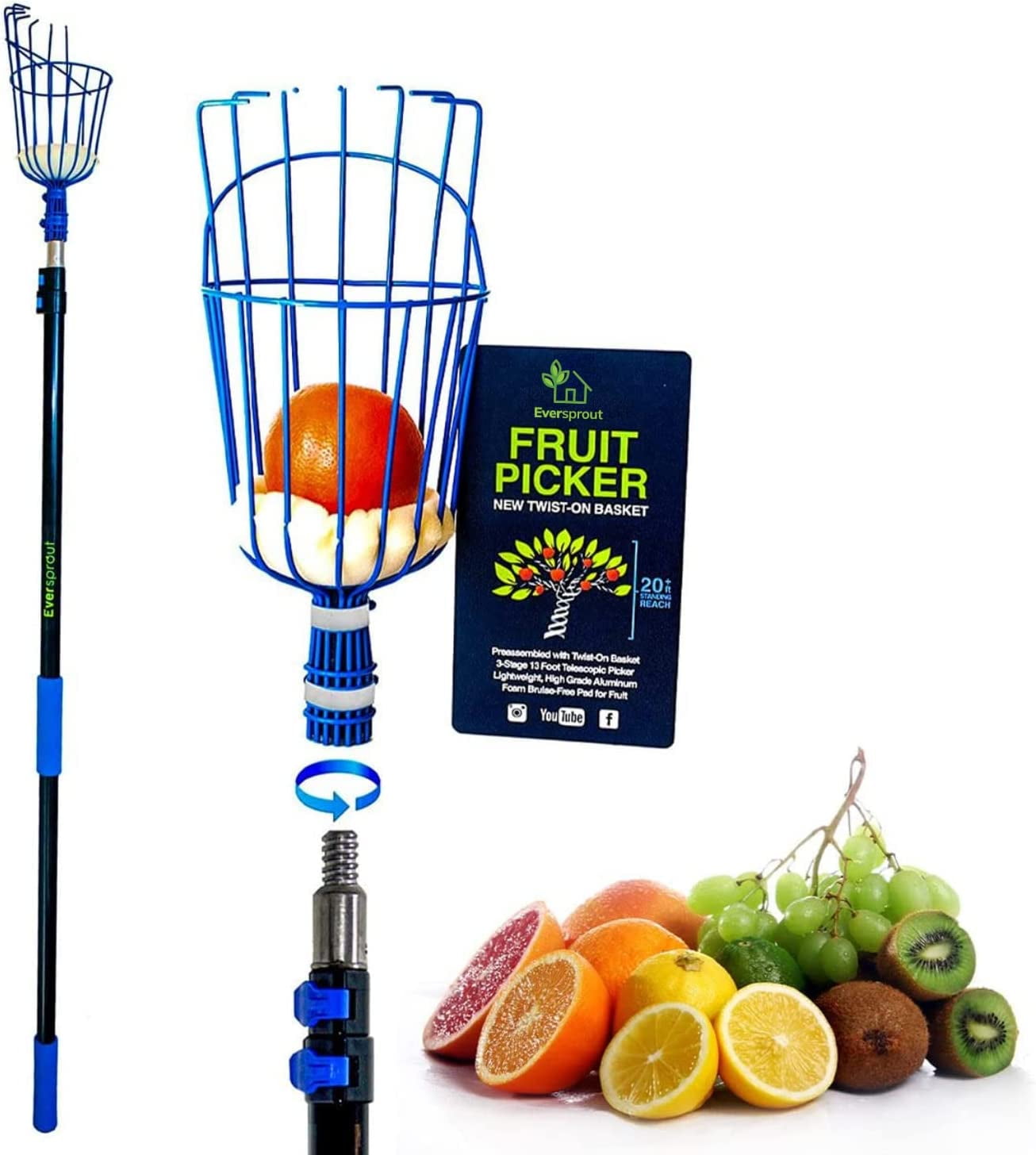 Shukong 12-Foot Fruit Picker (20+ Foot Reach) | Telescoping Fruit ...