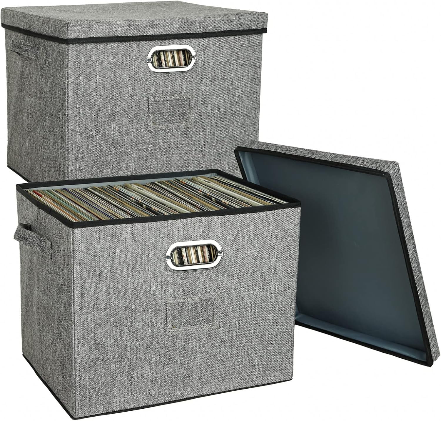 Shukong 12-Inch Vinyl Record Storage Boxes with Lids and Handles ...