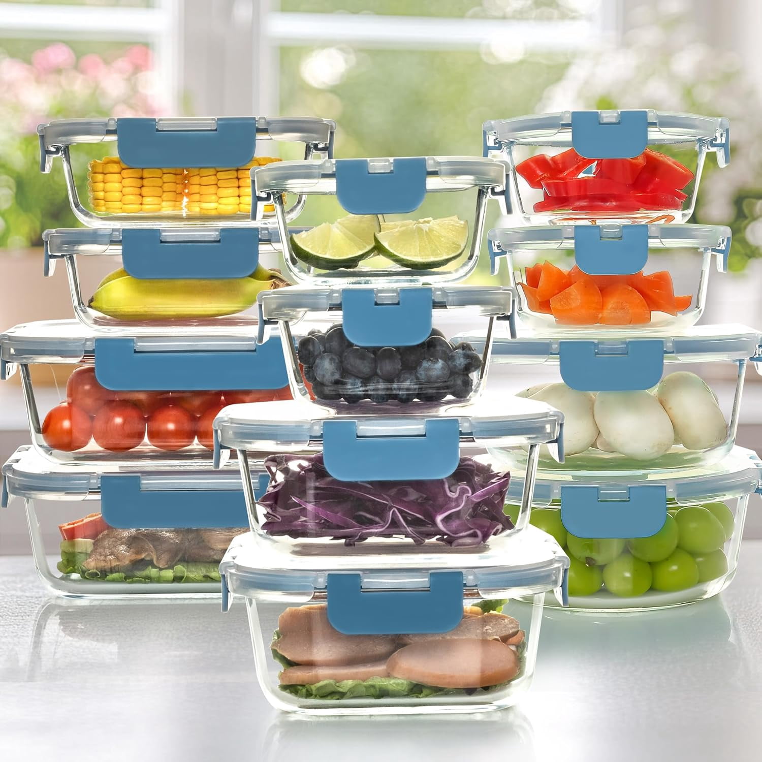 Shukong 12 PACK Glass Food Storage Containers with Leak of Lids, Glass ...