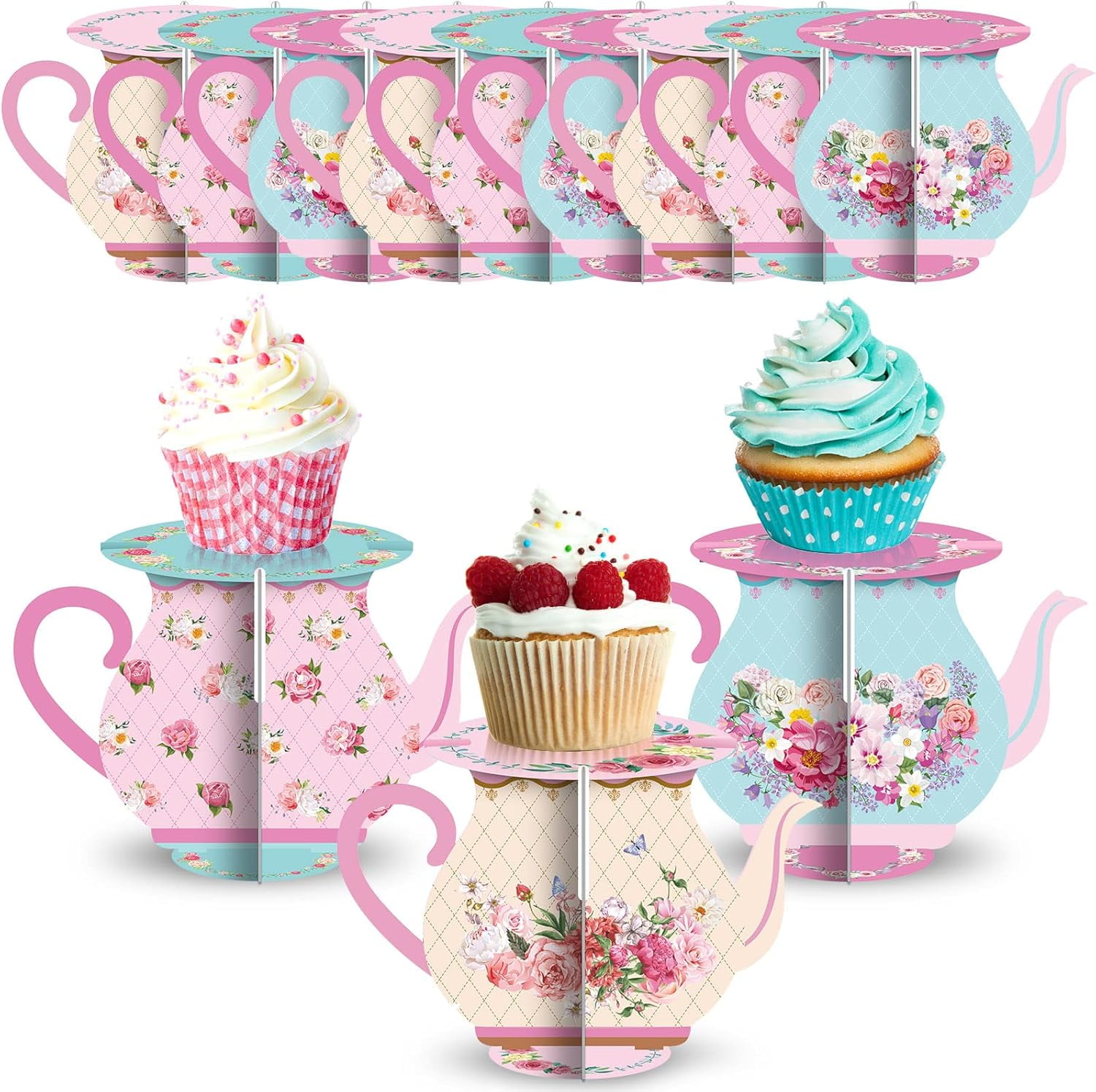 Shukong 12 Pcs Tea Party Decorations Small Teapot Cupcake Stand Teapot ...
