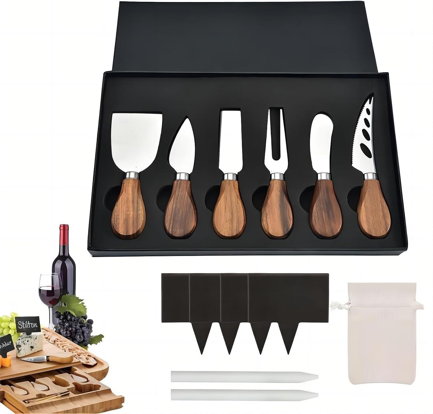 Shukong 12 Piece Cheese Knife Set, Cheese Slicer Spreader Charcuterie ...