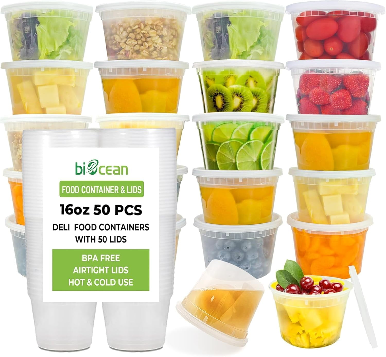 Shukong 16 Oz Resuable Deli Containers with Lids 50 Set Plastic Food ...