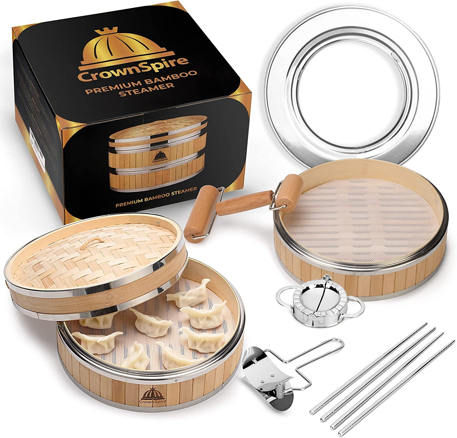 Shukong 2 Tier Bamboo Steamer | Bamboo Steamer Basket with Reusable ...