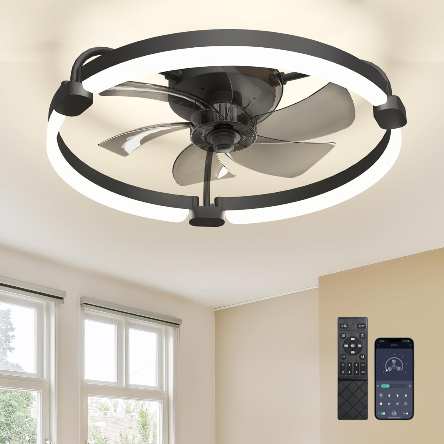 Shukong 20" Low Profile Ceiling Fans with Lights and Remote, Fandelier ...