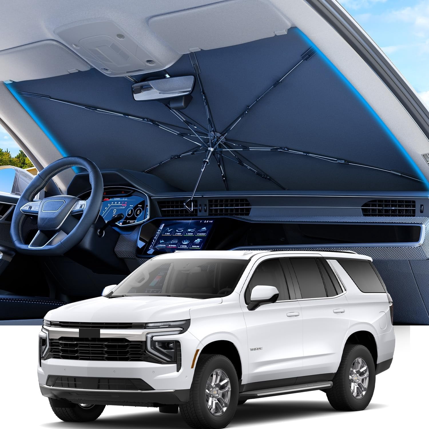 Shukong 2025 Upgraded Car Windshield Sun Shade Umbrella [100% Sun ...