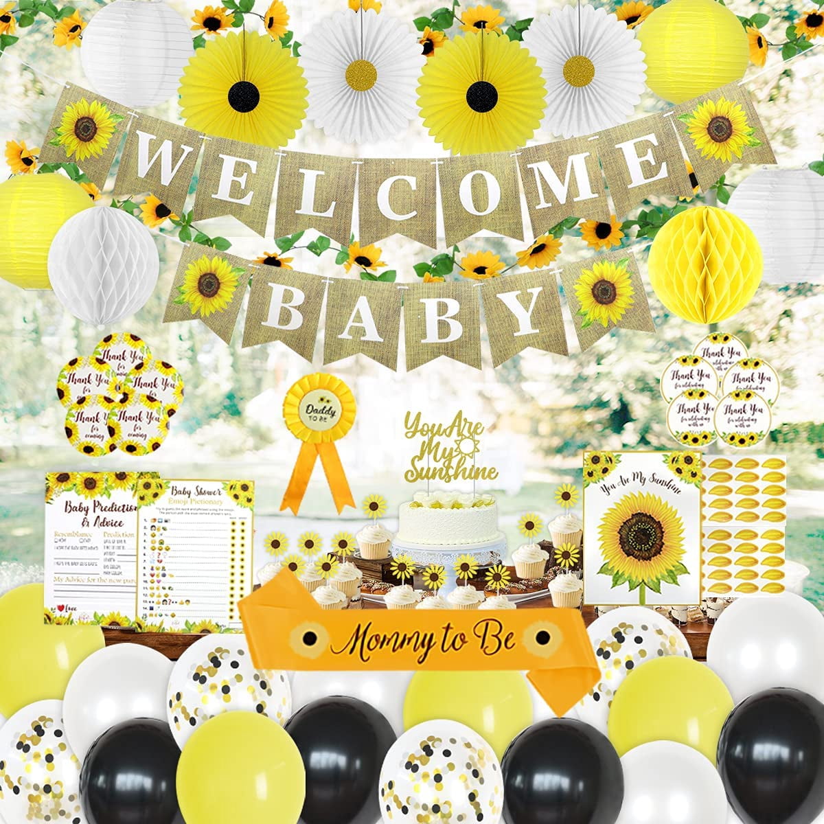Shukong 207 PC Sunflower Baby Shower Decorations for Girl or Boy Kit ...