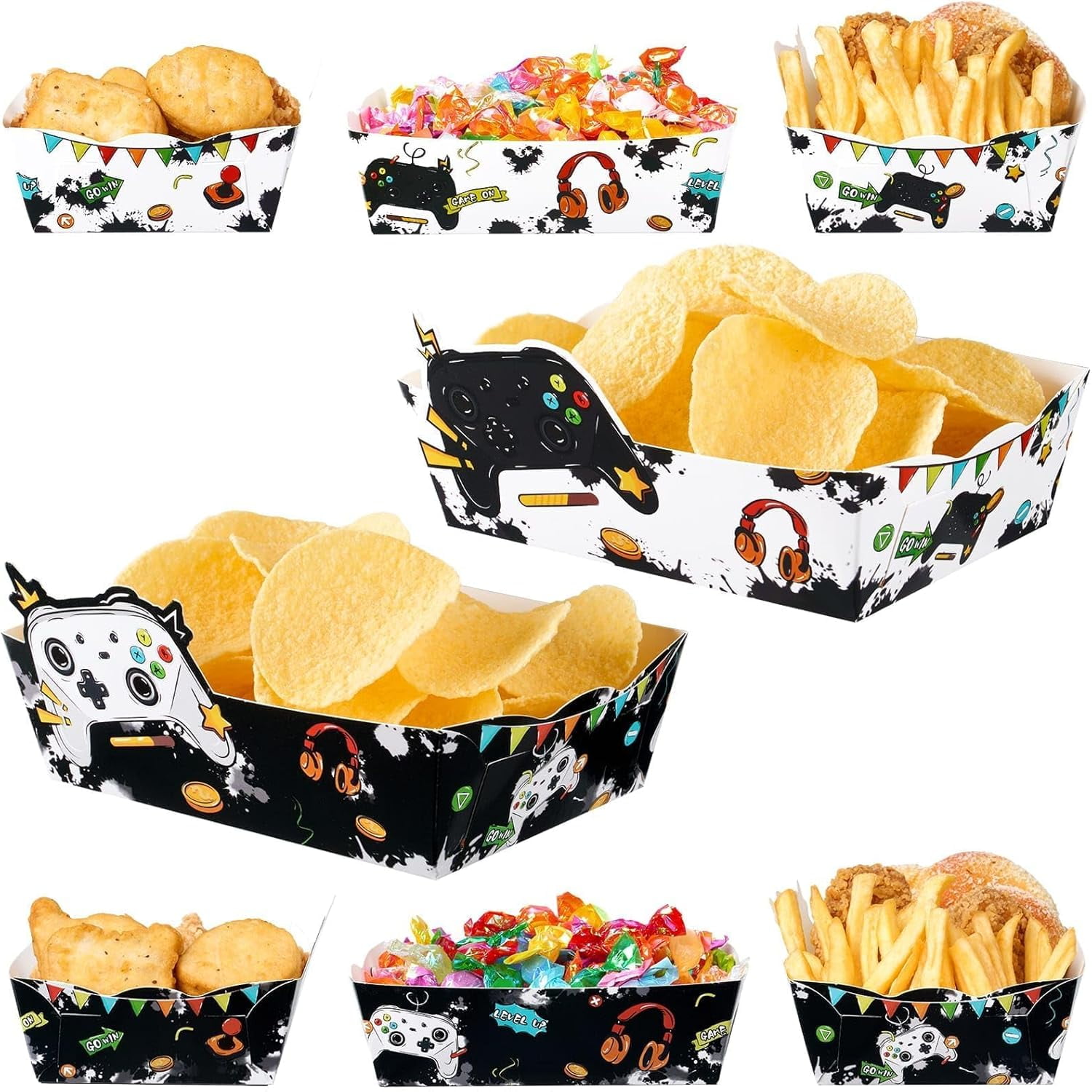 Shukong 24 PCS Food Trays - Video Birthday Decorations Gaming Paper ...