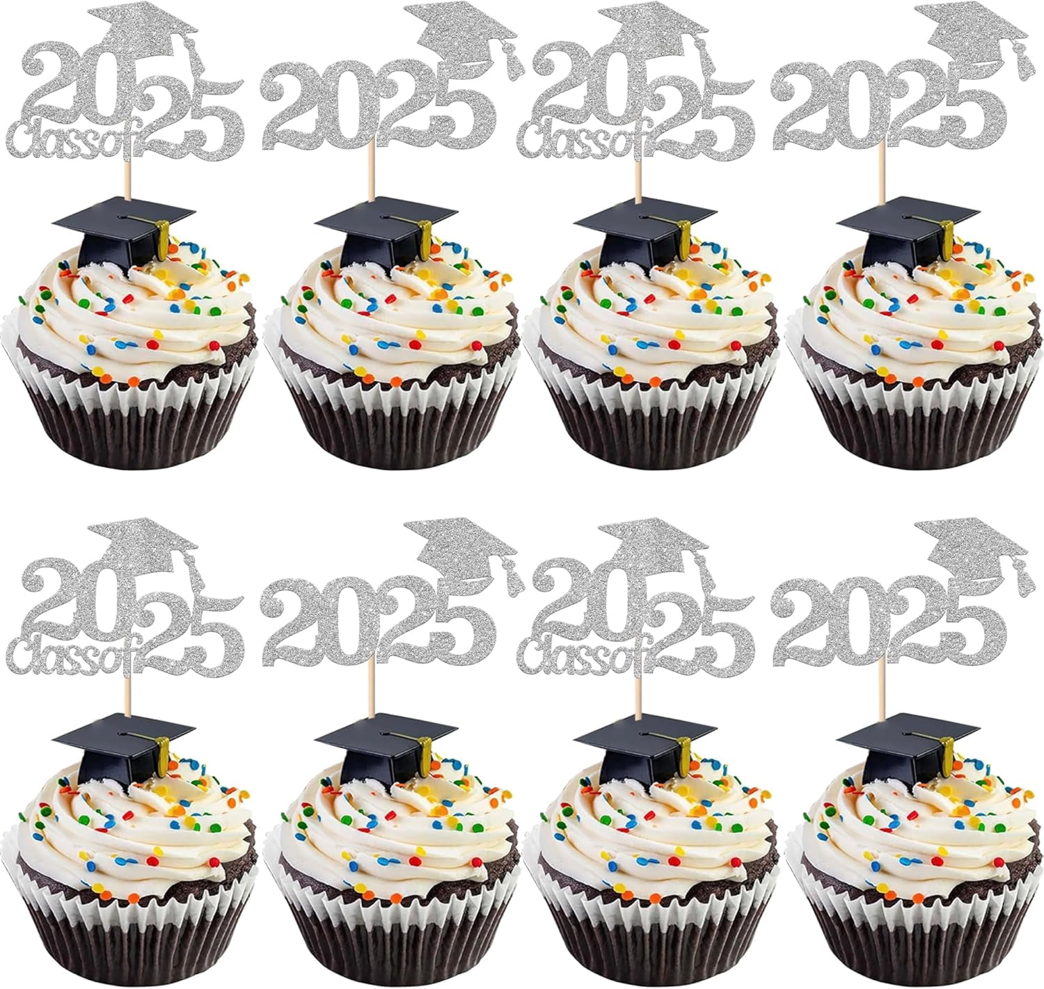 Shukong 24 Pack 2025 Cupcake Tors Glitter Class of 2025 Grad Cap ...