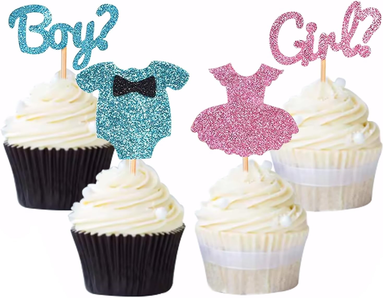 Shukong 24 Pack Boy or Girl Cupcake Tors Glitter Gender Ral Cupcake ...
