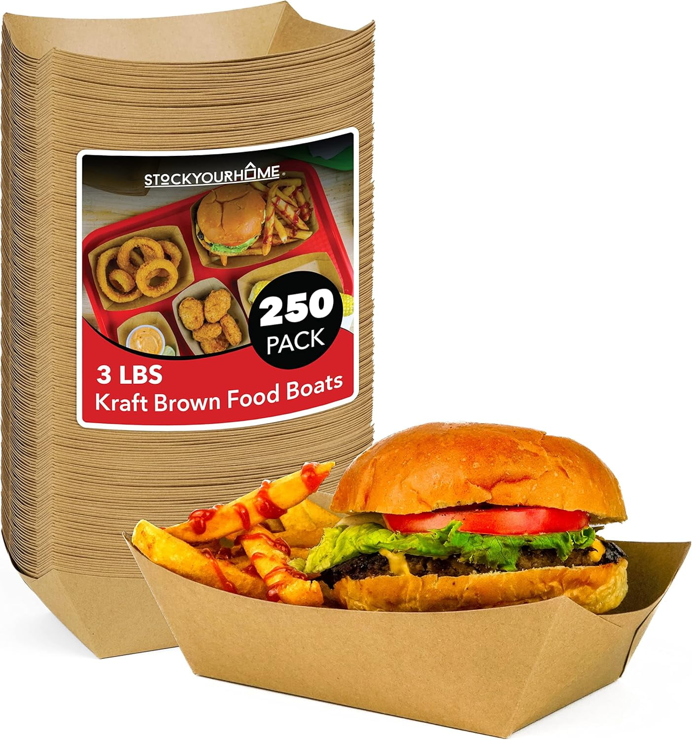 Shukong [250 Pack] Extra Large Disposable Brown Kraft Paper Food Trays ...