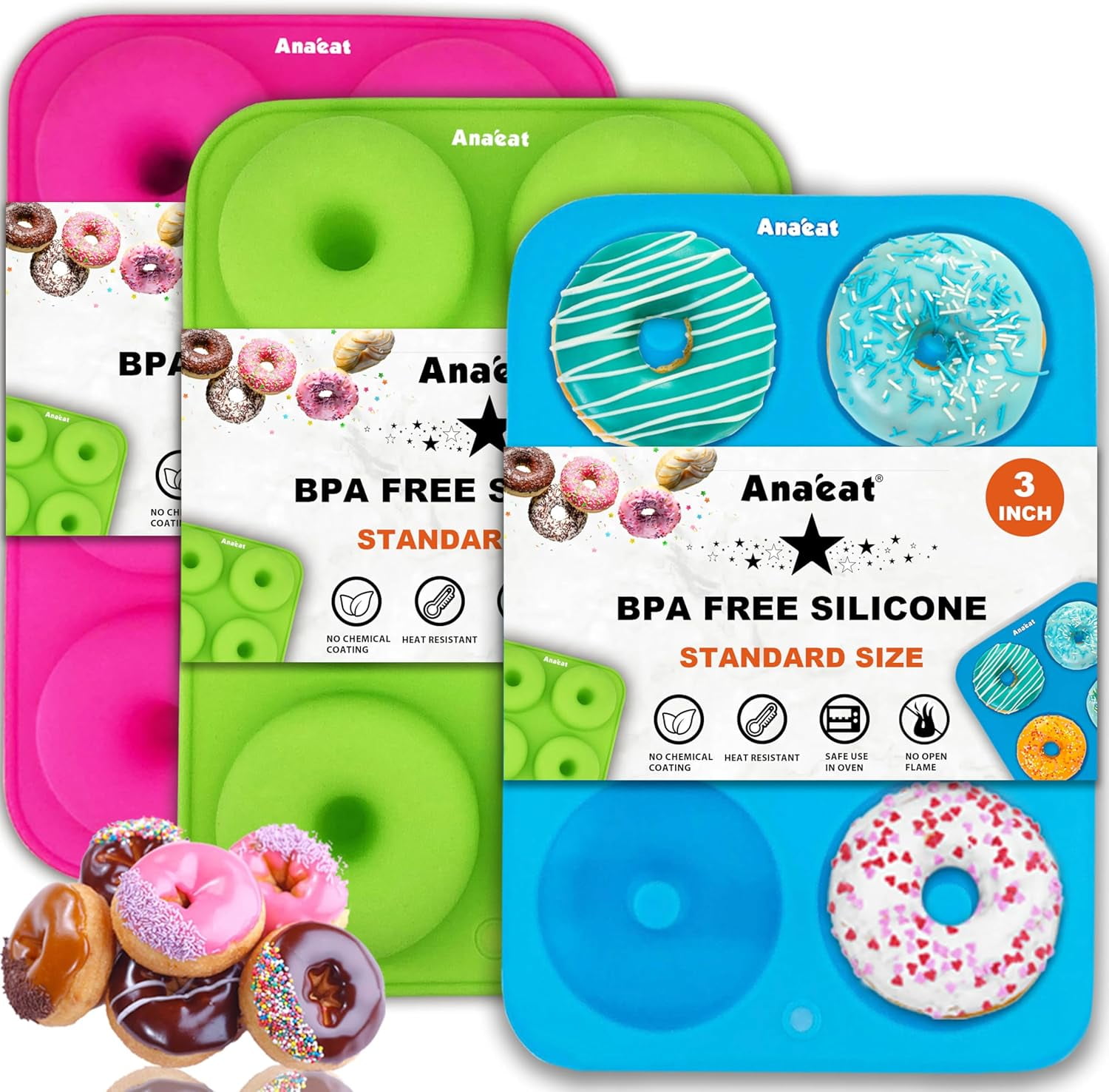 Shukong 3 Pack Donut Pan Silicone Ba Mold, Just Pop Out! Non-Stick ...