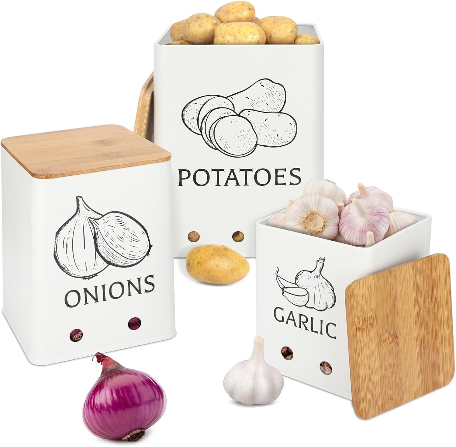 Shukong 3 Pack Vegetable Storage Tins，Potatoes Storage，Metal Onion and ...