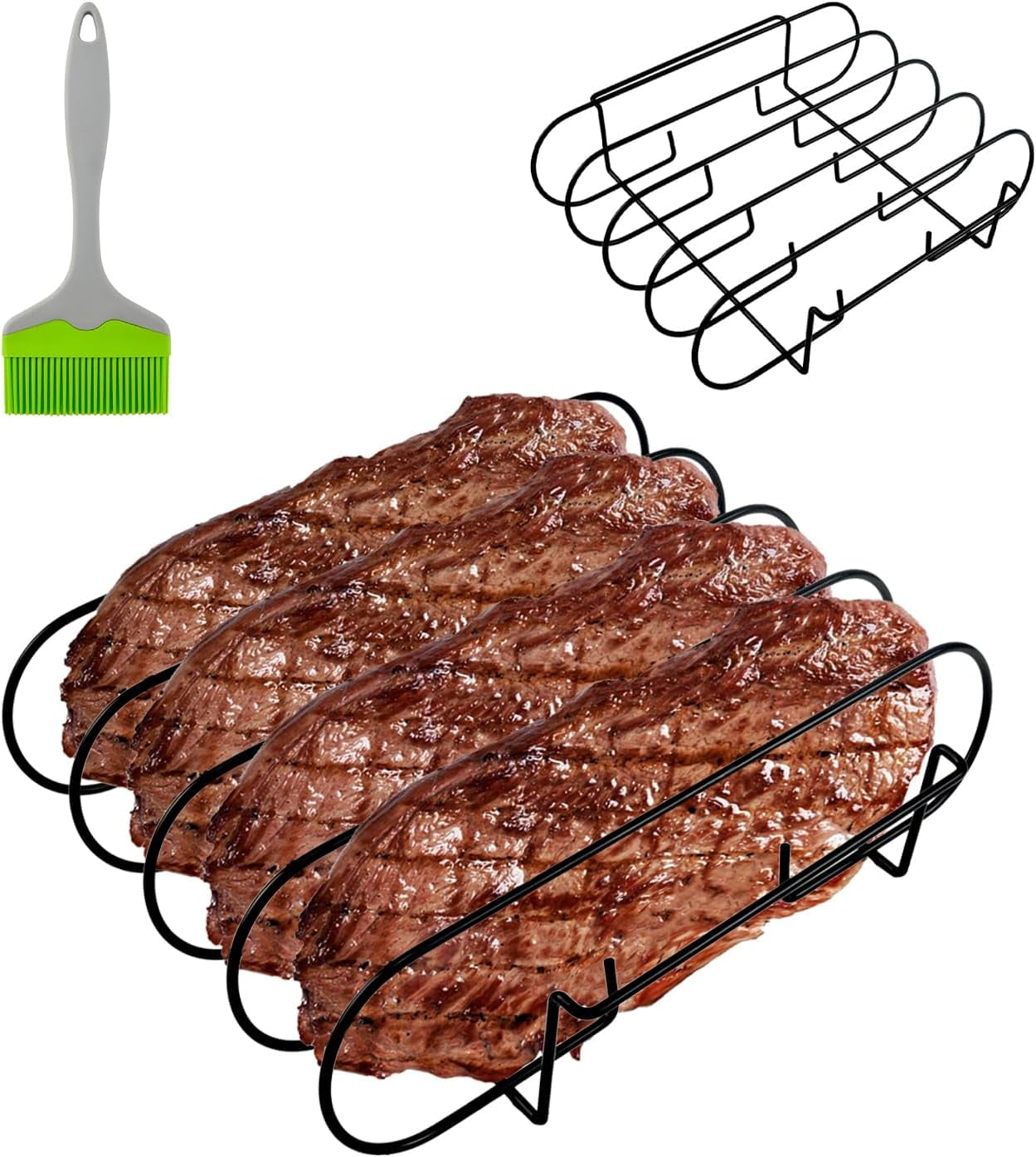 Shukong 3-Piece BBQ Essentials Set - 2 Black Non-Stick Porcelain-Coated ...