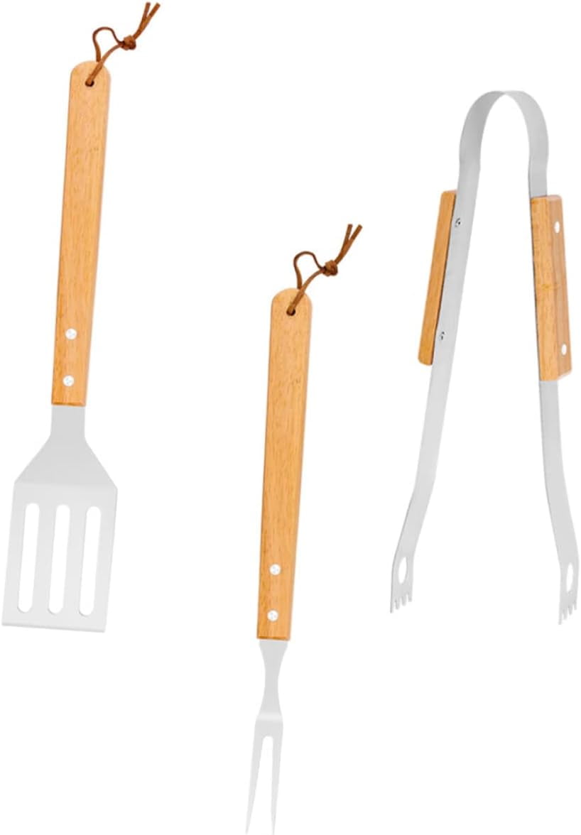 Shukong 3-Piece Oak Handle Barbecue Tools Set Stainless Steel Grill ...