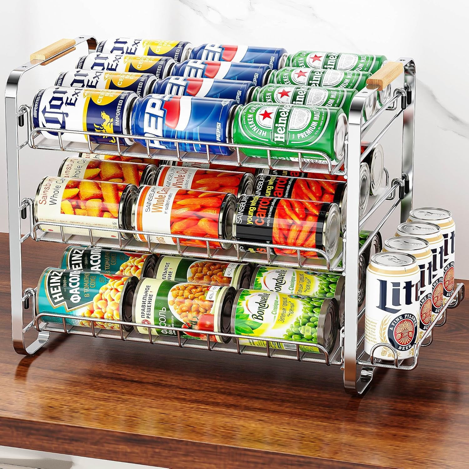 Shukong 3 Tier Can Organizer for Pantry, Stackable Pantry Organizers ...