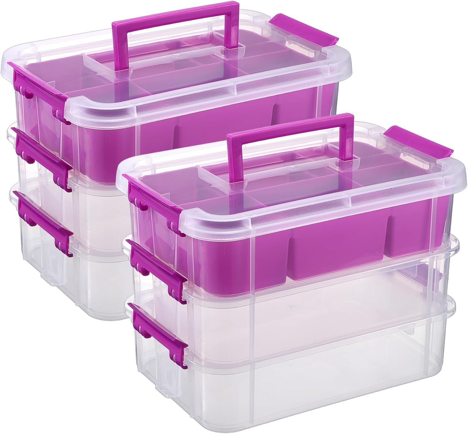 Shukong 3-Tiers Stack Carry Storage Box With Divided Tray, Transparent ...
