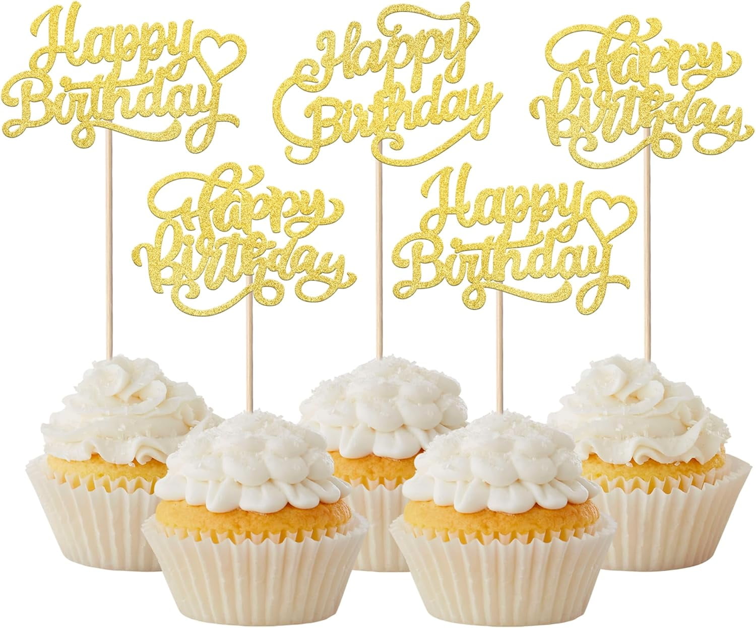 Shukong 30 Pack Happy Birthday Cupcake Tors Glitter Celebrating Birthday Cupcake Picks for Baby ...