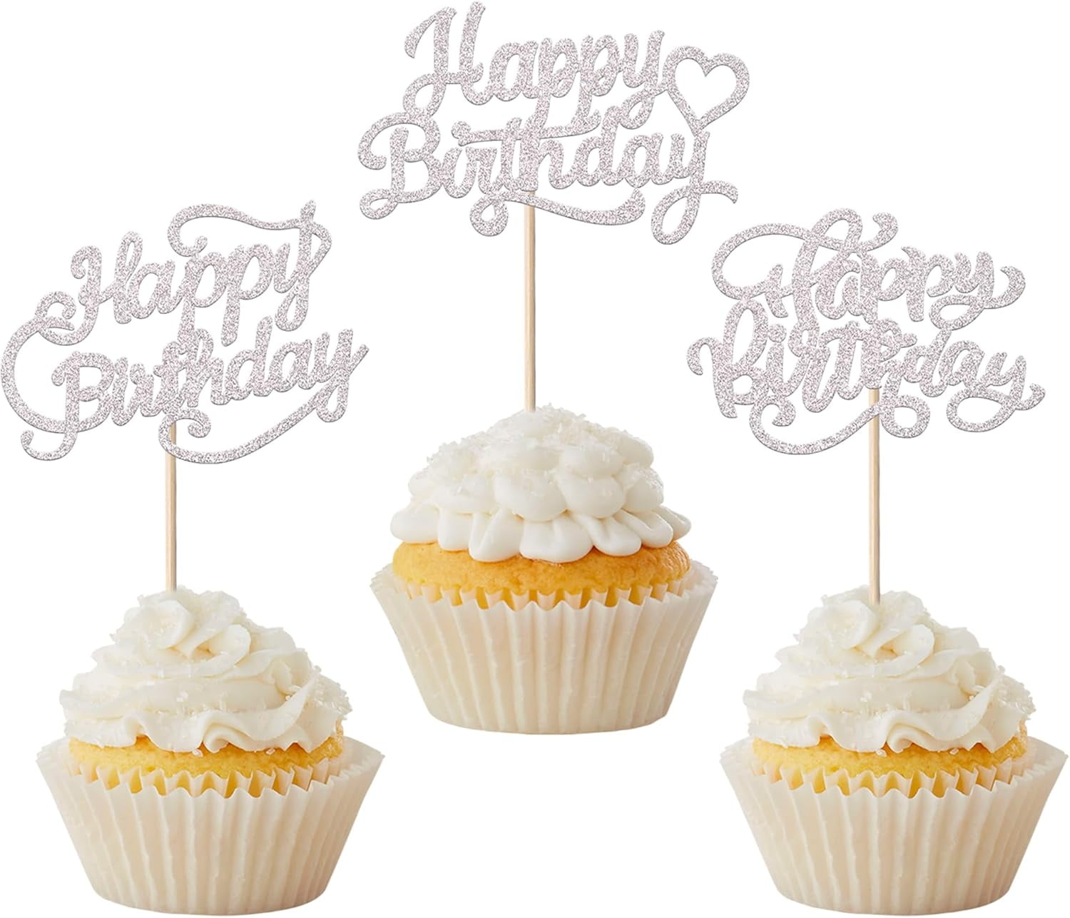Shukong 30 Pack Happy Birthday Cupcake Tors Glitter Celebrating Birthday Cupcake Picks for Baby ...