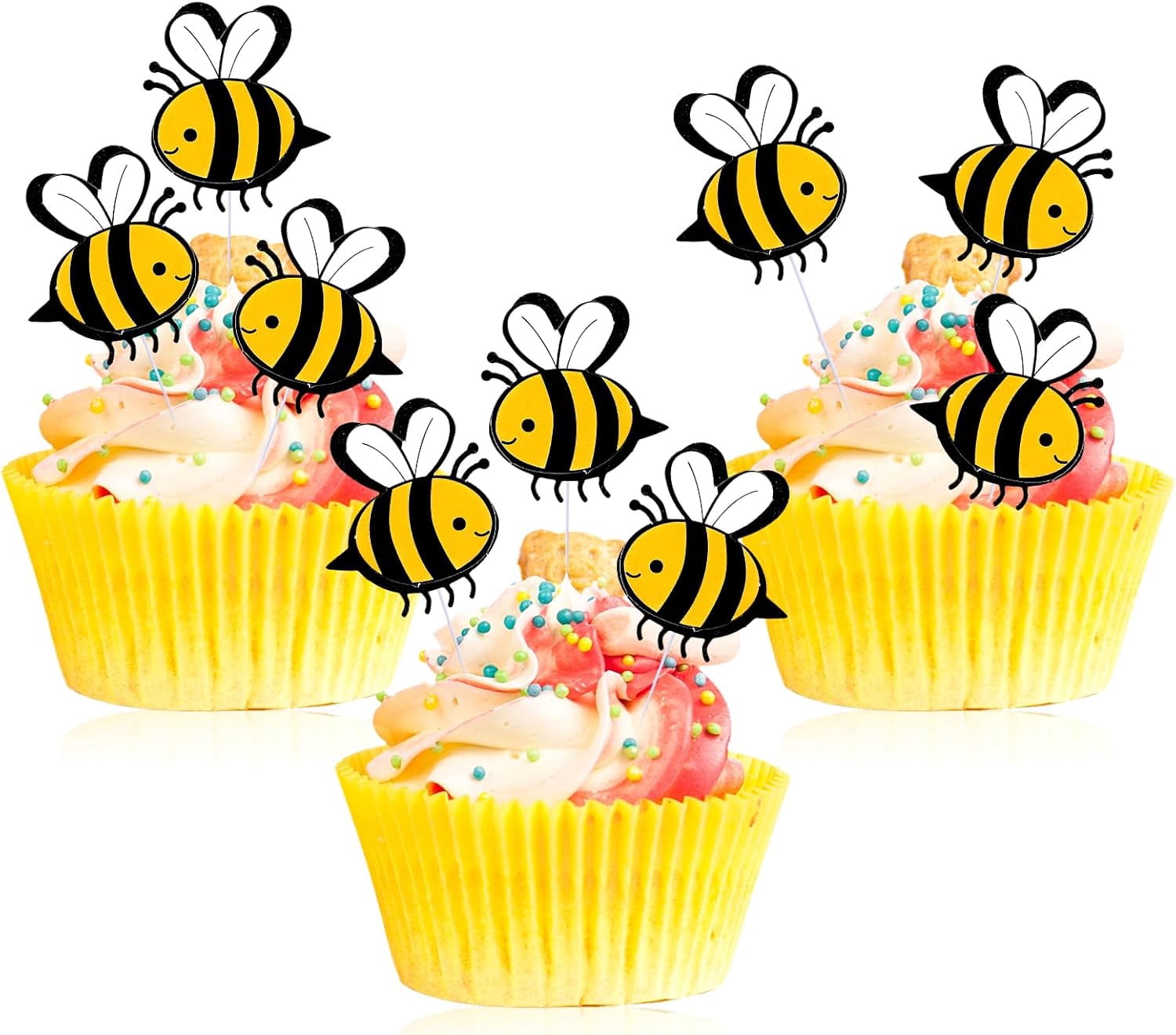 Shukong 30 Pcs Bee Cake Tors, Double Layer Bee Card Cake Tors, Little ...