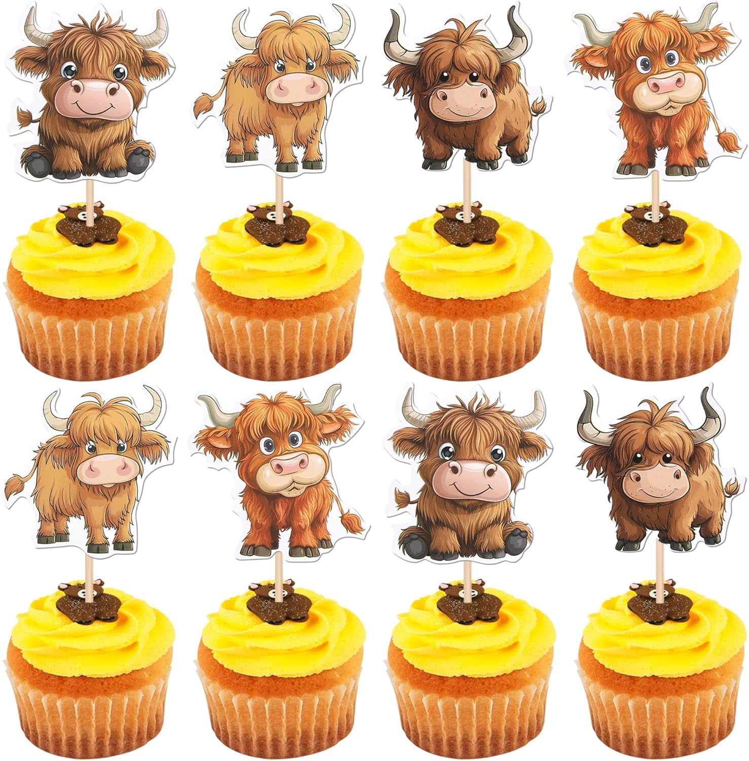Shukong 36 Pack Highland Cow Cupcake Tors Double Sided Farm Animal ...