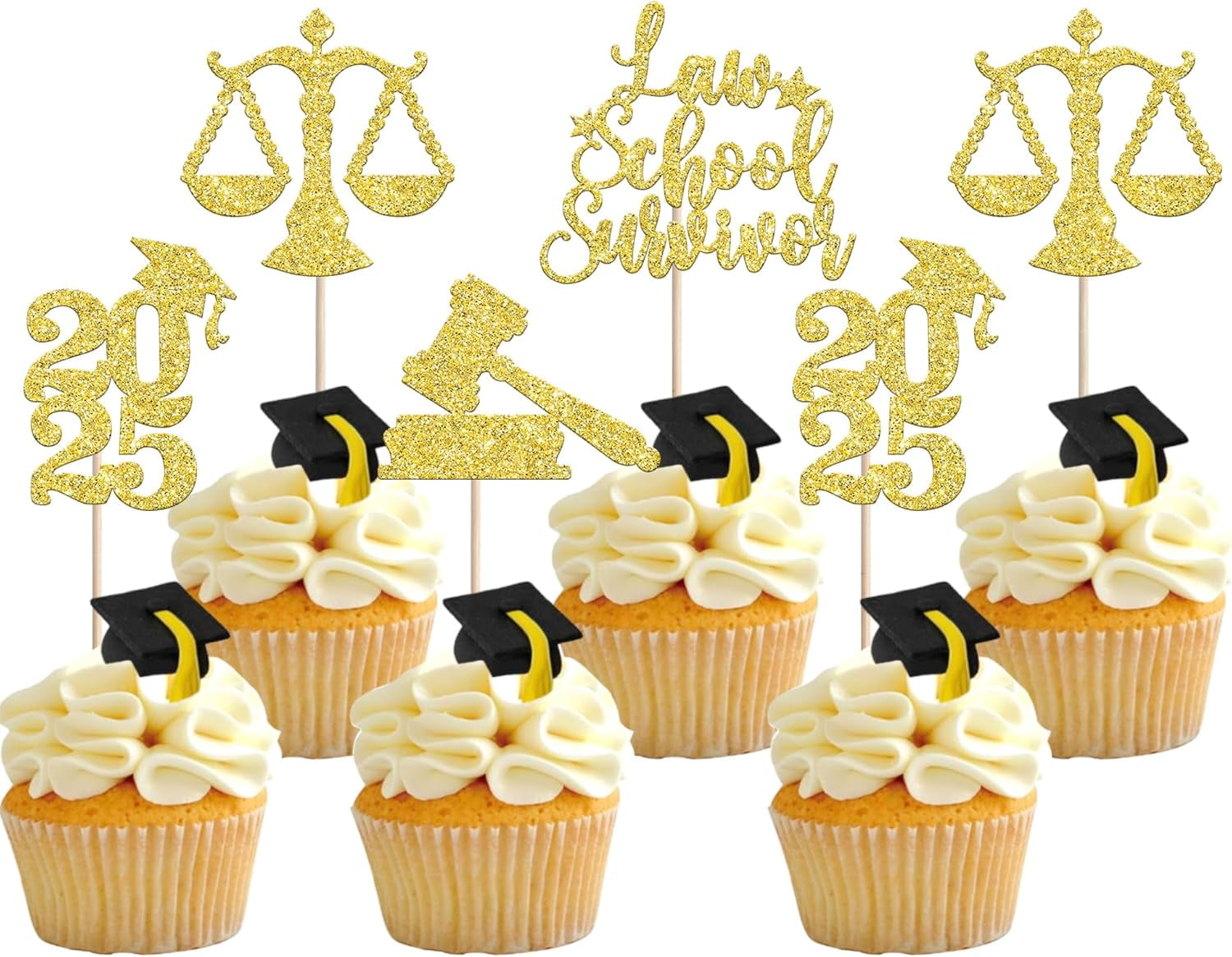 Shukong 36 Pack Lawyer 2025 Graduation Cupcake Tors Gold Glitter Class ...