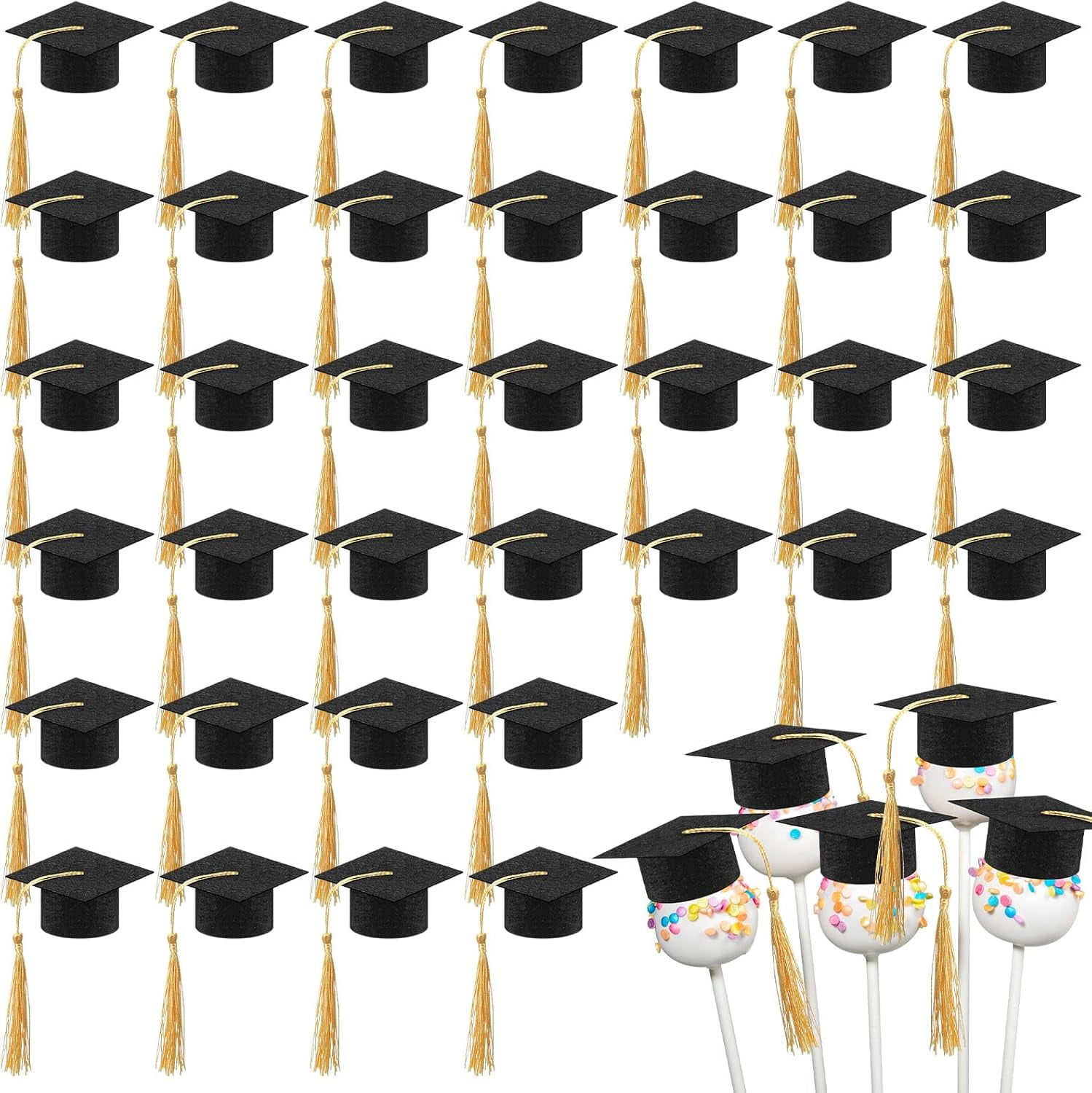 Shukong 36pcs Mini Graduation Cap Lollipop Tors Black Felt Graduation ...